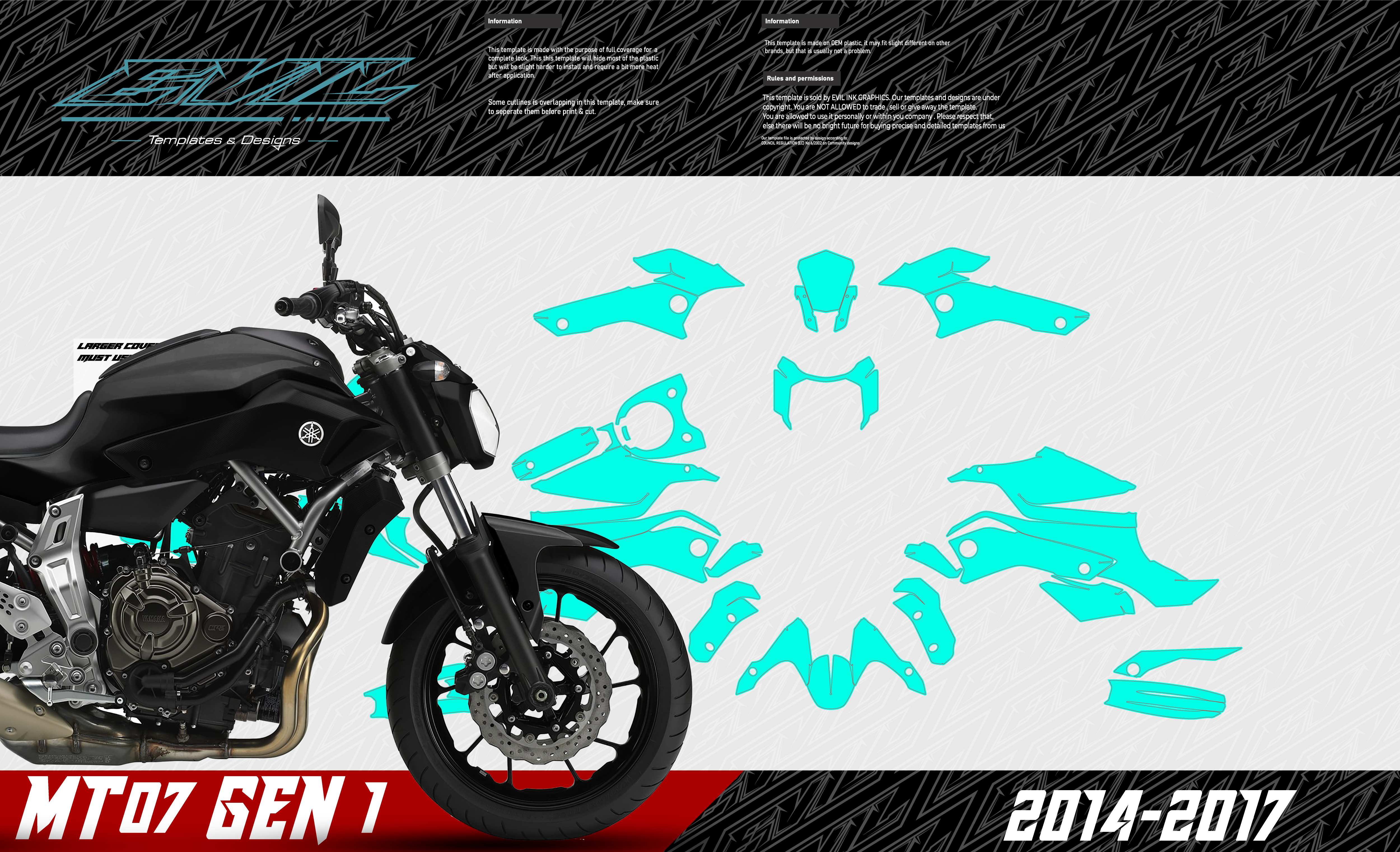 Yamaha MT-07 gen 1 2014-2017 Graphic wrap template – Evil Ink